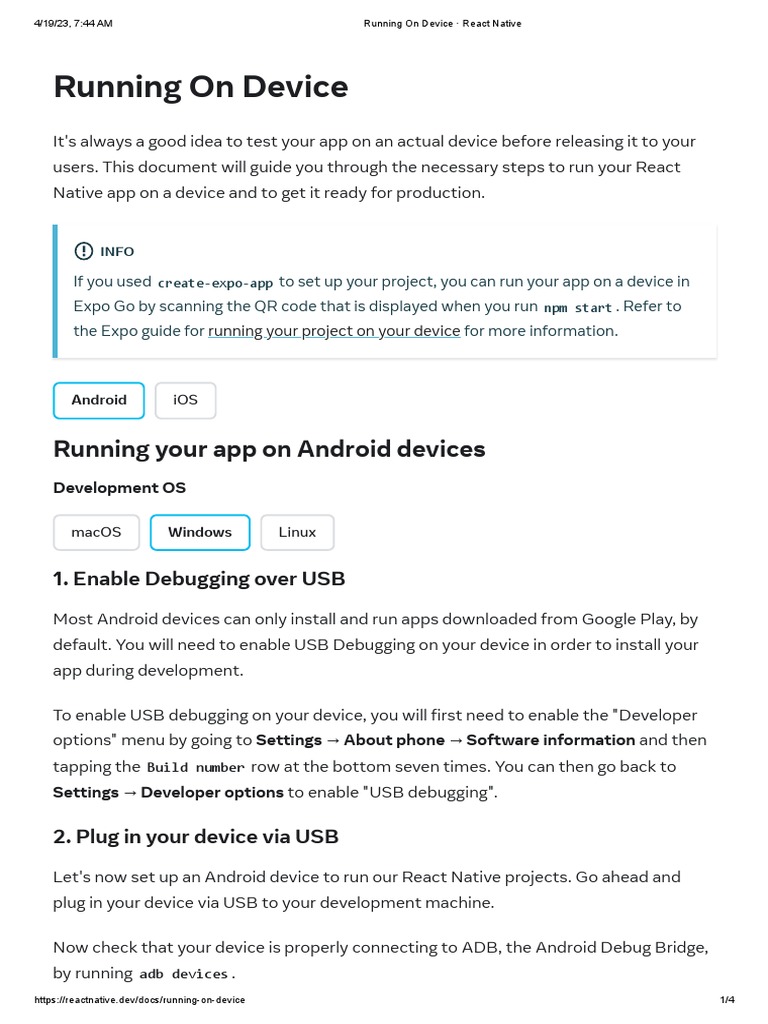 Running On Device React Native Pdf Android Operating System Mobile App
