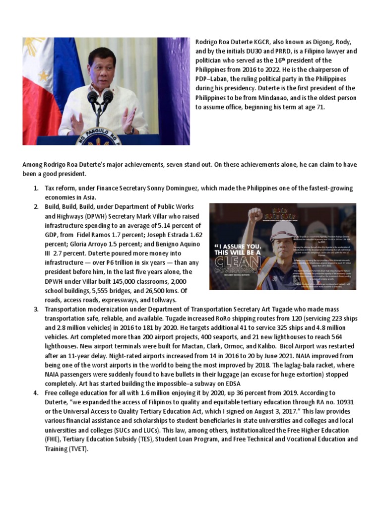 President Rodrigo Roa Duterte | PDF | Rodrigo Duterte | Philippines