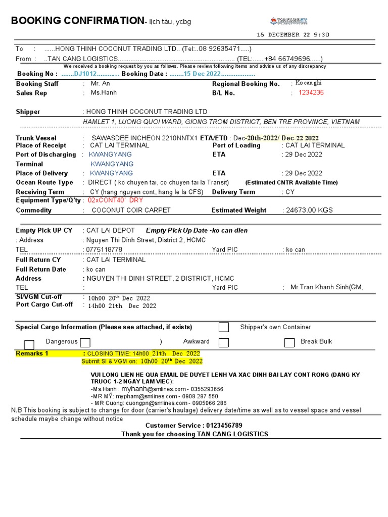 Booking Confirmation: ....... DJ1012......... ........ 15 Dec 2022.................. | PDF ...