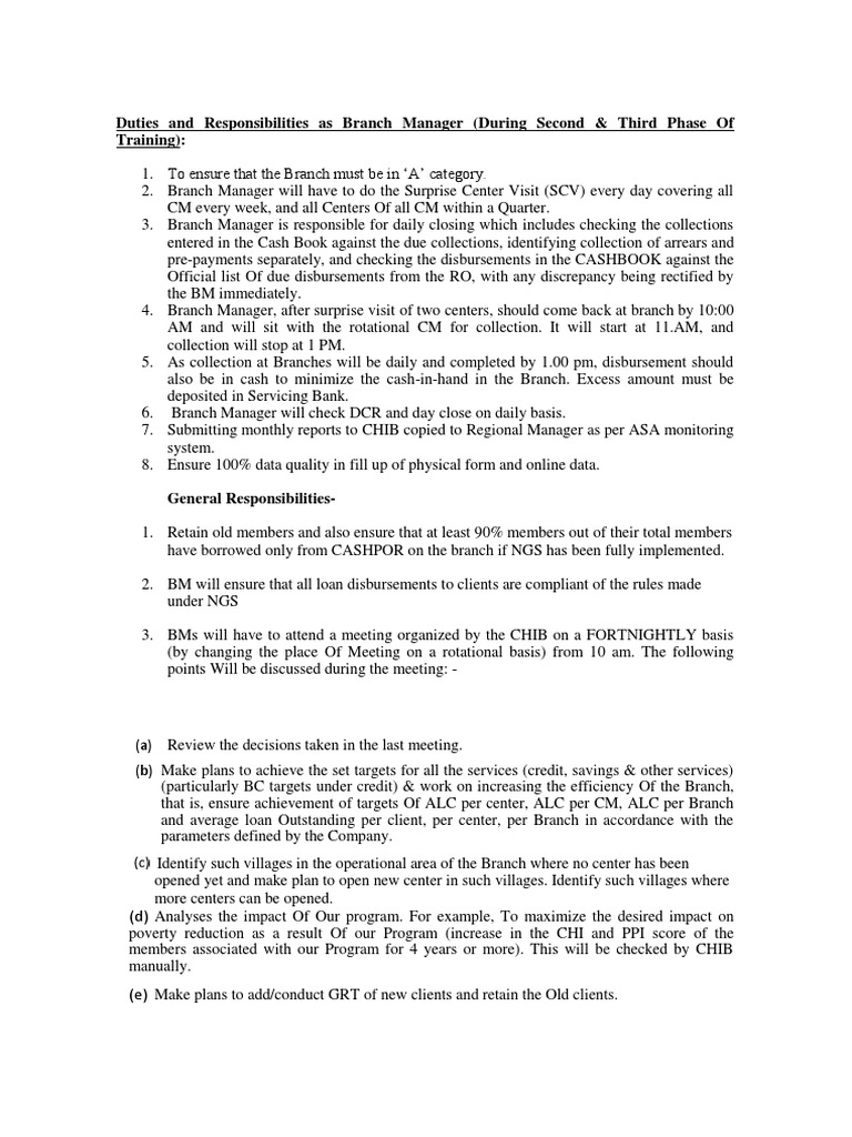 JD of Branch Manager | PDF | Economies | Business