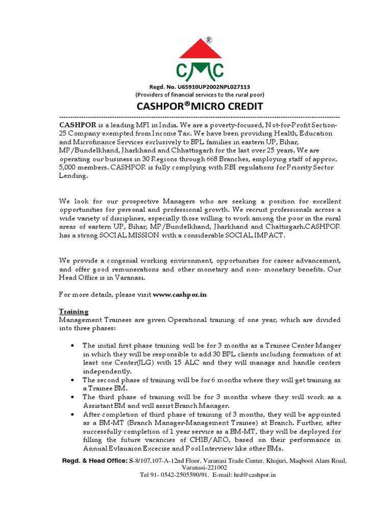 Cashpor Profile | Download Free PDF | Employment | Microfinance