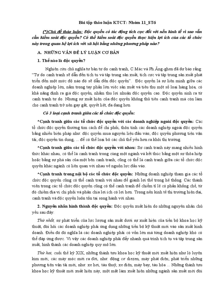 Bài tập thảo luận KTCT - nhom 11 - ST6 | PDF