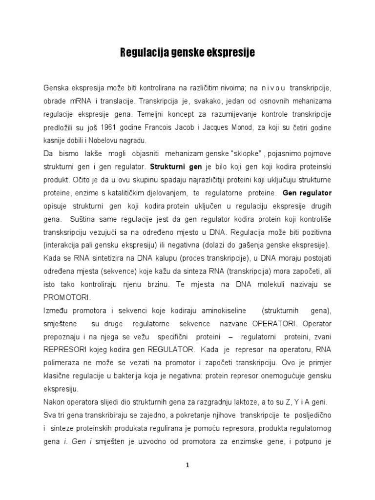 Regulacija Genske Ekspresije | PDF