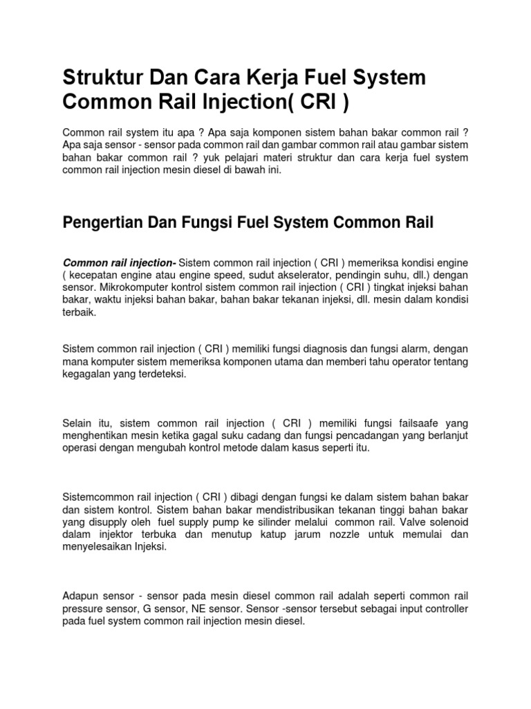 Struktur dan Fungsi Sistem Common Rail | PDF