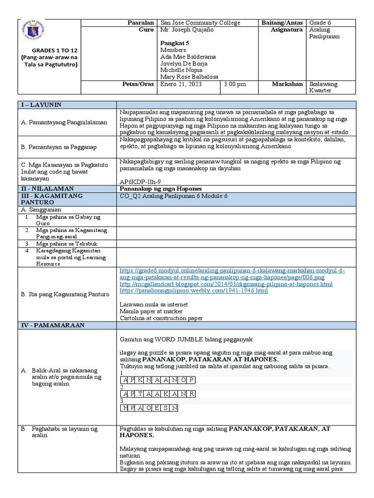 Group 5 Lesson Plan | PDF