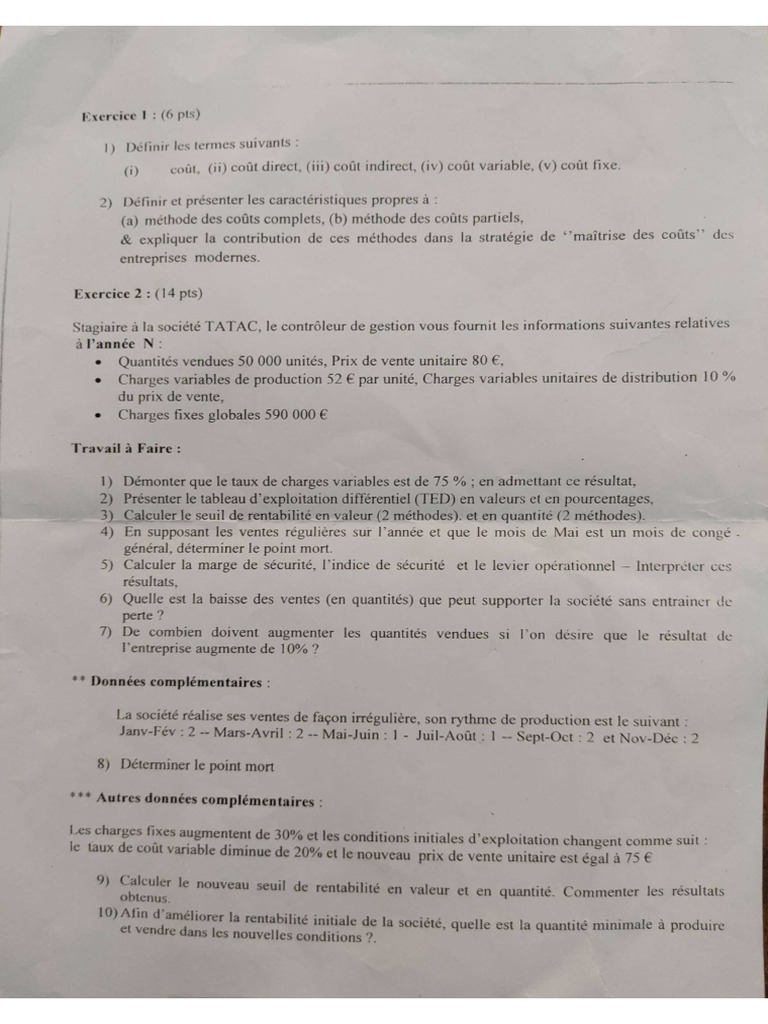 Exam Controle de Gestion | PDF