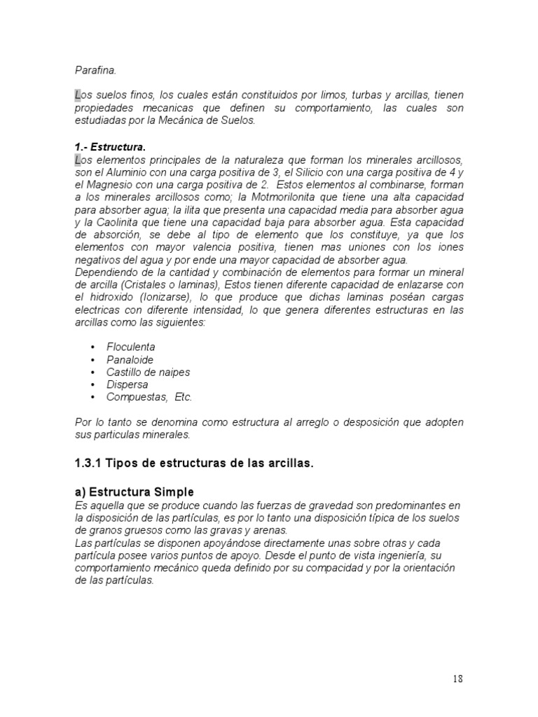 1.-Estructura.: 1.3.1 Tipos de Estructuras de Las Arcillas. A ...