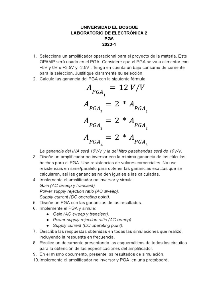 Lab Proy Pga E2 | PDF | Amplificador operacional | Ingenieria Eléctrica