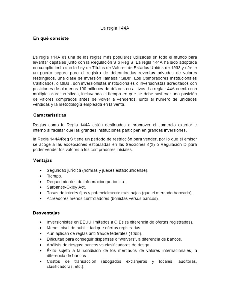Entendiendo la Regla 144A | PDF | Bancos | Bolsa de Valores