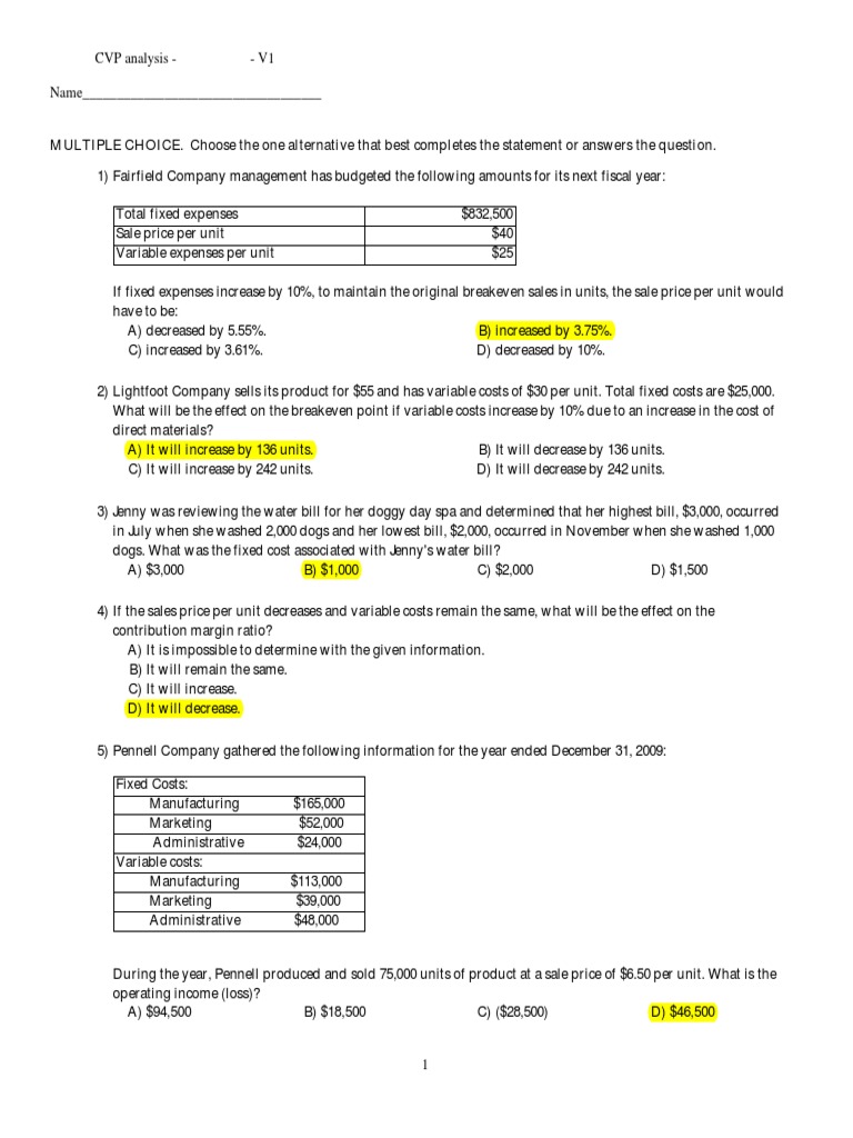 MCQs - CVP Analysis (Ans) | PDF | Business Economics | Economies