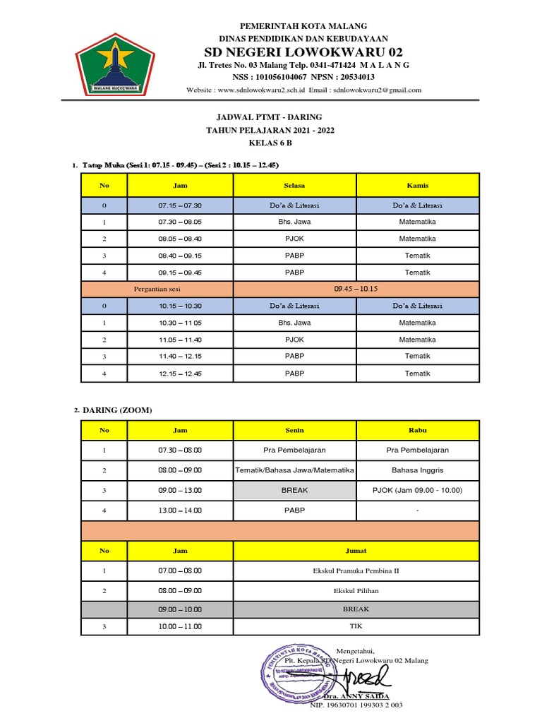 Jadwal PTMT 6-B | PDF