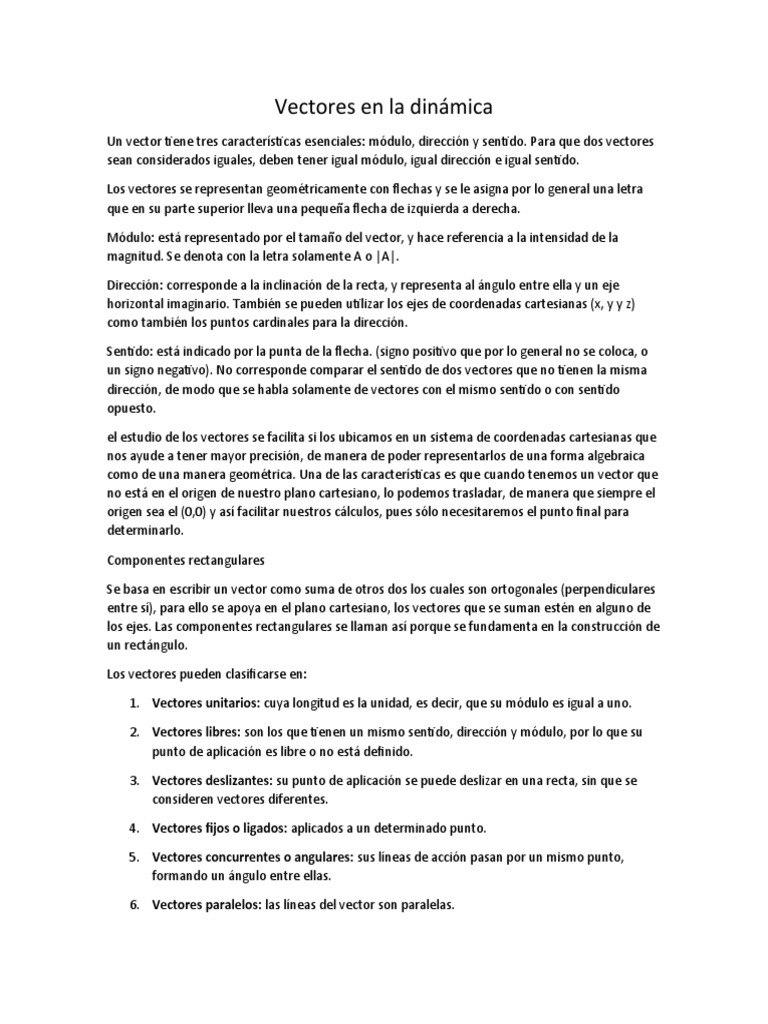 Vectores en La Dinamica | PDF | Vector Euclidiano | Sistema de ...
