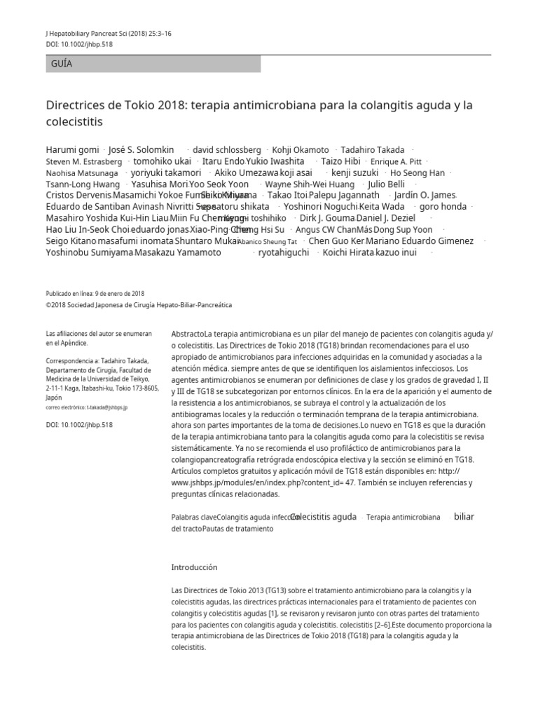 Directrices de Tokio 2018: Terapia Antimicrobiana para La Colangitis ...