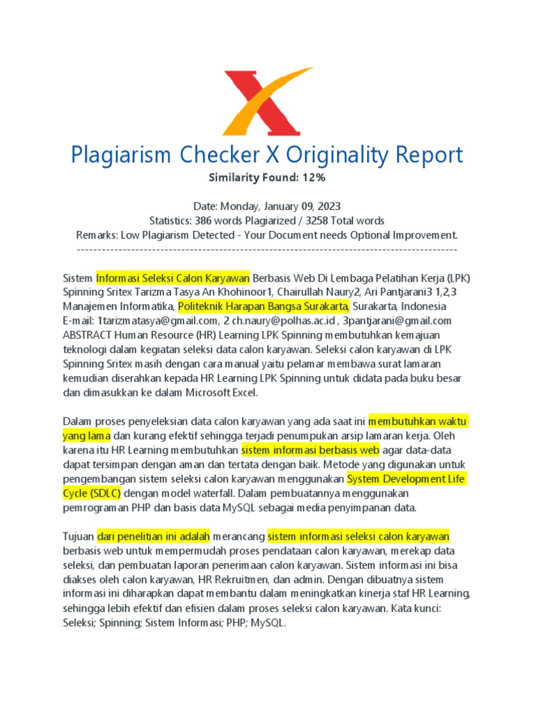 Hasil Cek Plagiasi - Tarizma | PDF