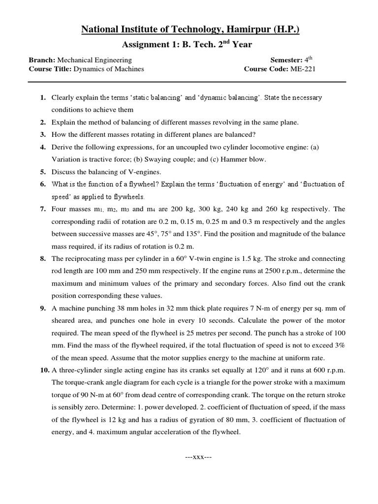 National Institute of Technology, Hamirpur (H.P.) : Assignment 1: B. Tech. 2 Year | PDF ...