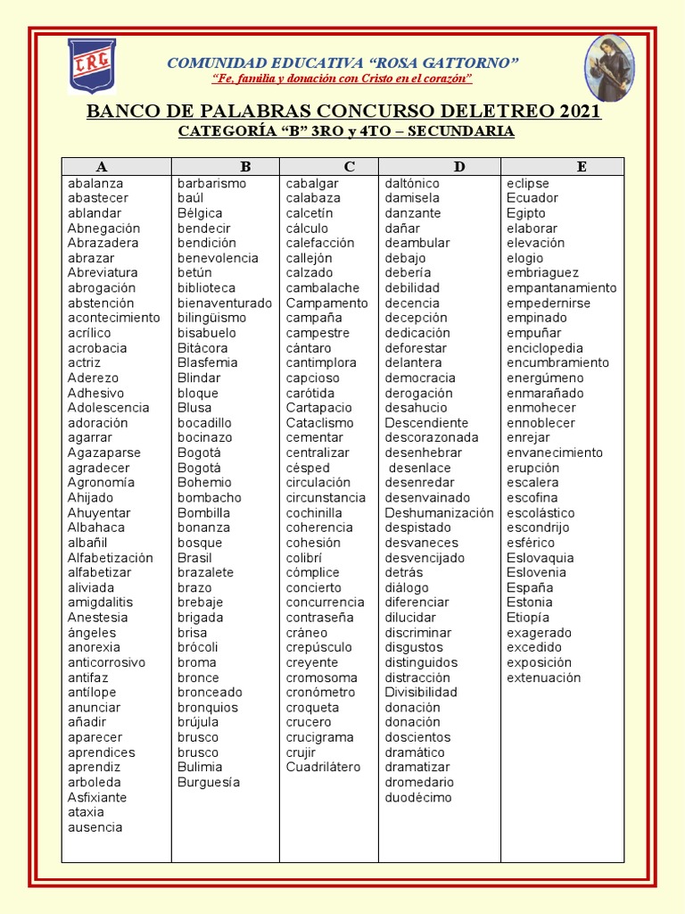 3RO y 4to SEC BANCO DE PALABRAS | PDF