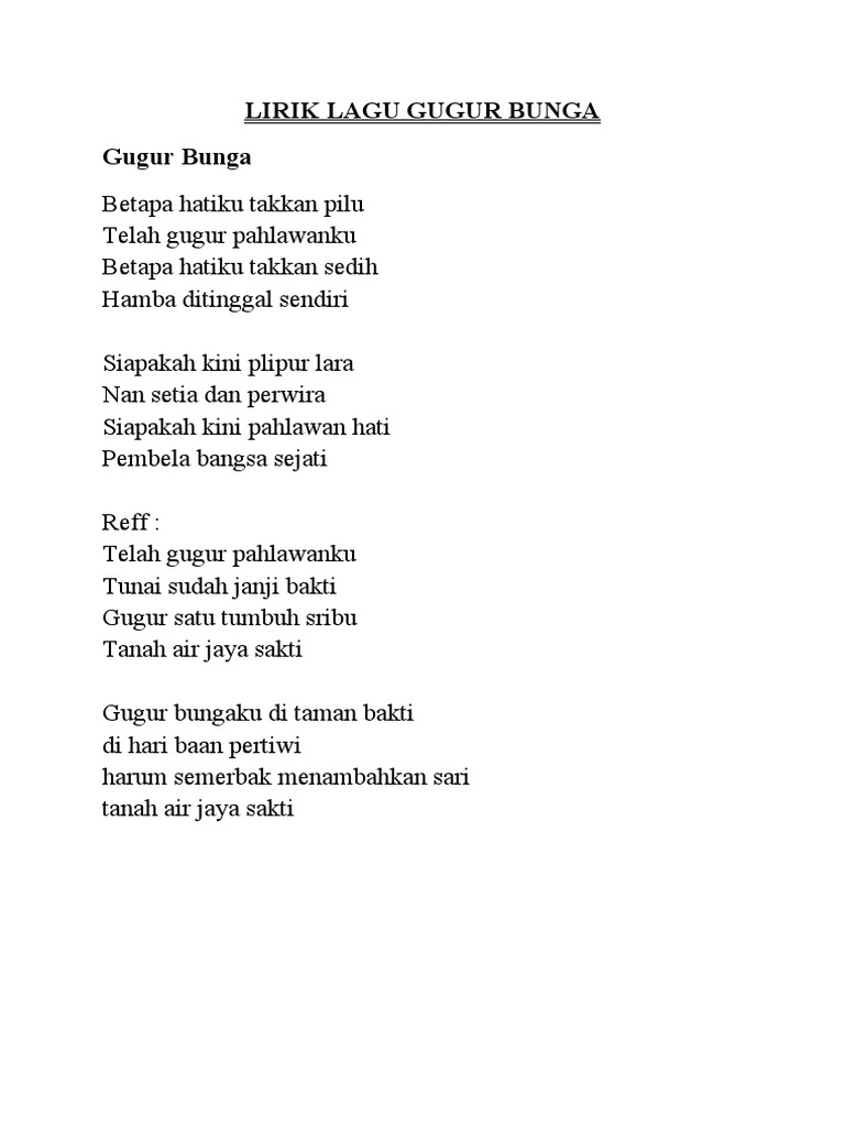 Lirik Lagu Gugur Bunga Gugur Bunga | PDF