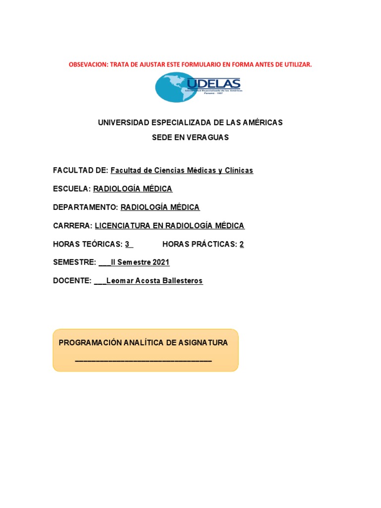 Planificación Del Programa Analítico 2021 Licenciatura en Radiología Médica | PDF | Sonido | Olas