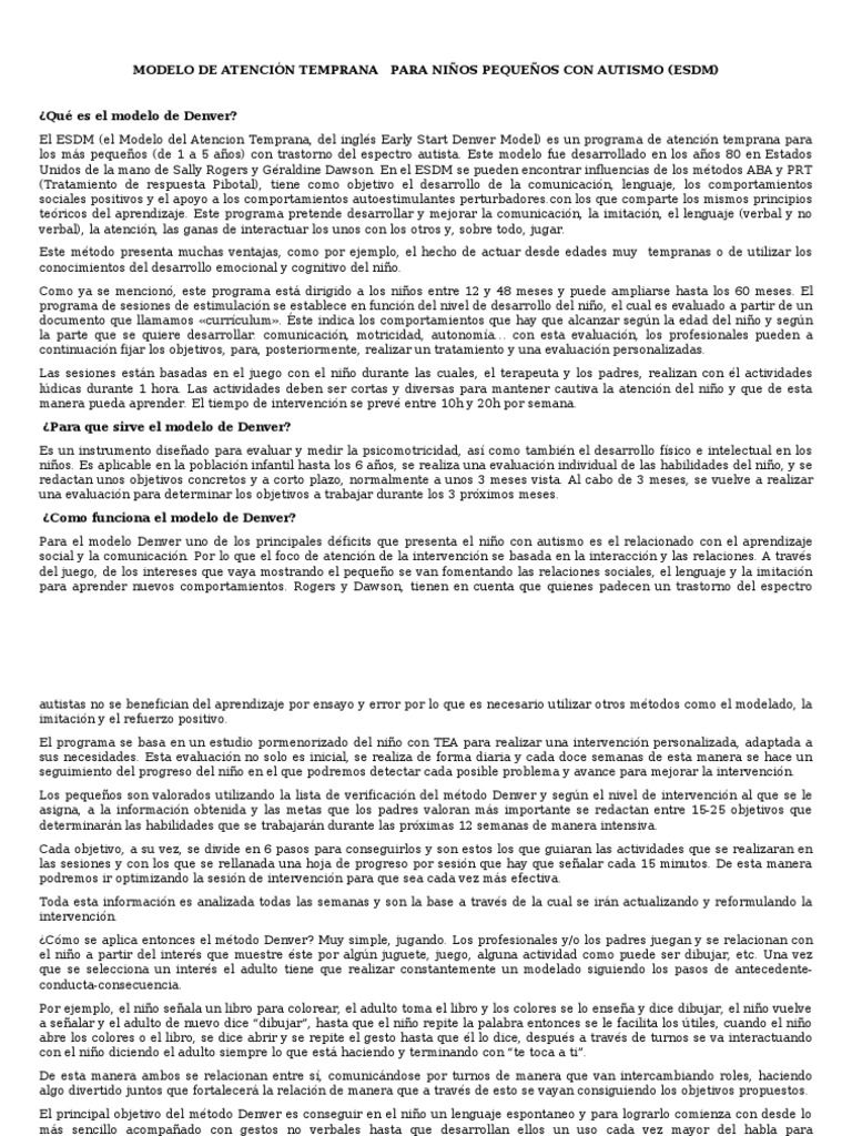 Modelo Denver | PDF | Espectro autista | Ciencia cognitiva
