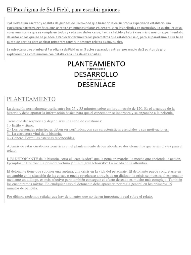 El paradigma de los 3 actos de Syd Field para la estructura de guiones ...