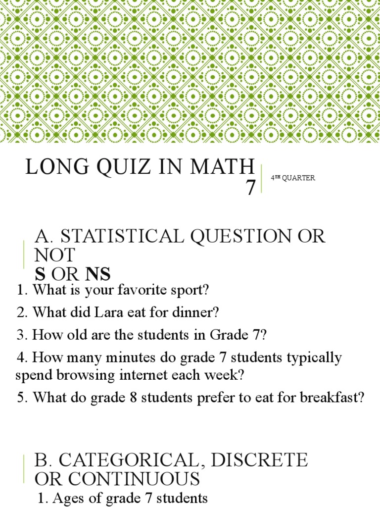 Long Quiz in Math 7 4TH Q | PDF