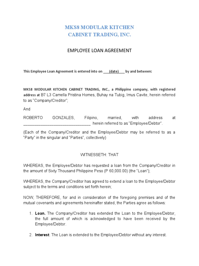 Employee Loan Agreement | PDF | Employment | Debtor