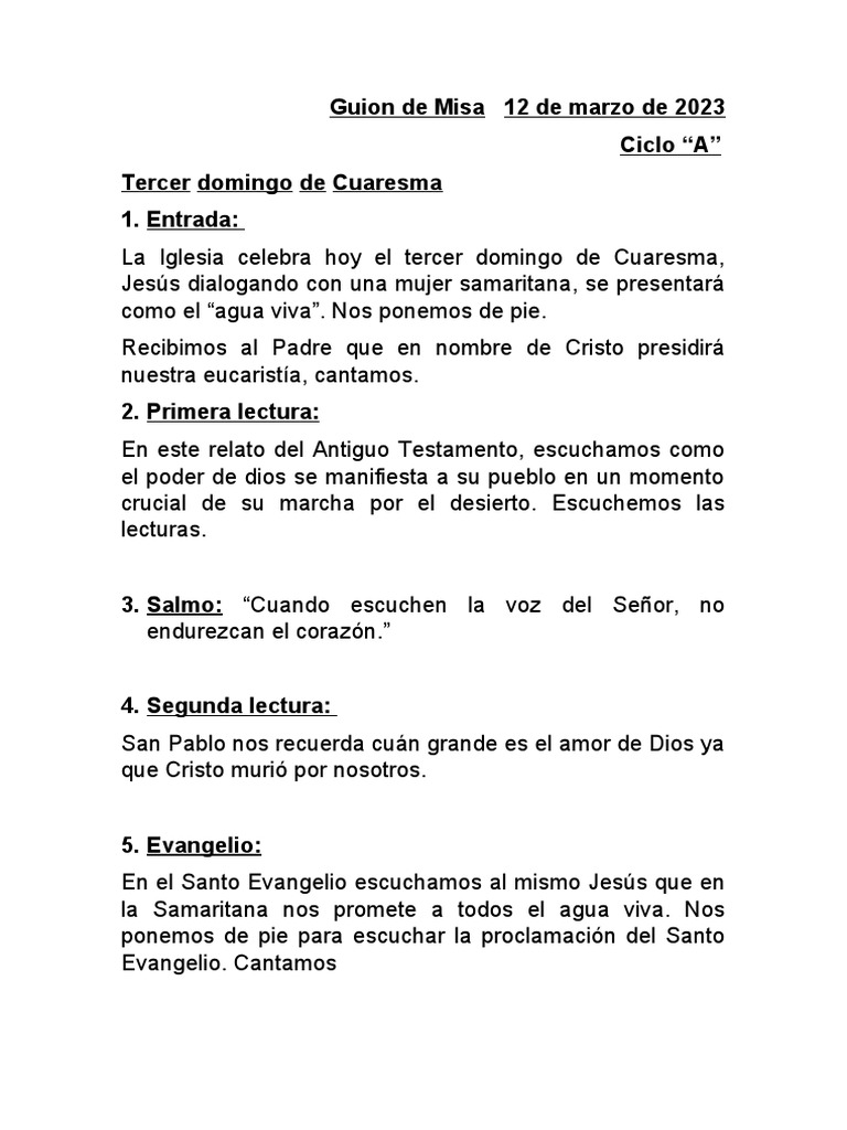 Guion de Misa 12323 | PDF | eucaristía | Jesús