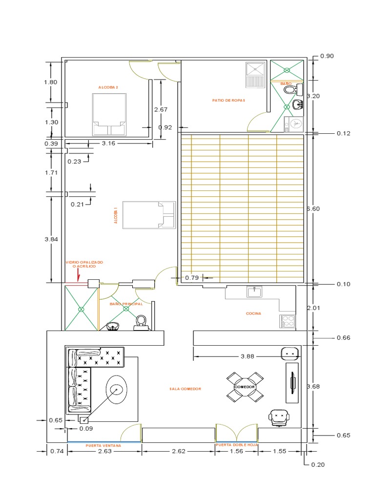 Plano Planta Habitacion - Cocina - Baños - Sala Comedor | PDF