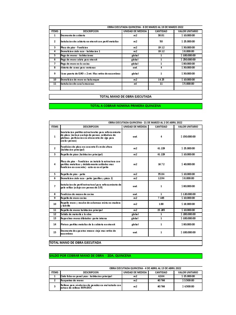Reporte Mano de Obra Sra. Ana Lucia Viveros | Descargar gratis PDF | edificio | Materiales de ...