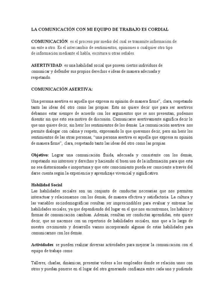 La Comunicación Con Mi Equipo de Trabajo Es Cordial | PDF ...