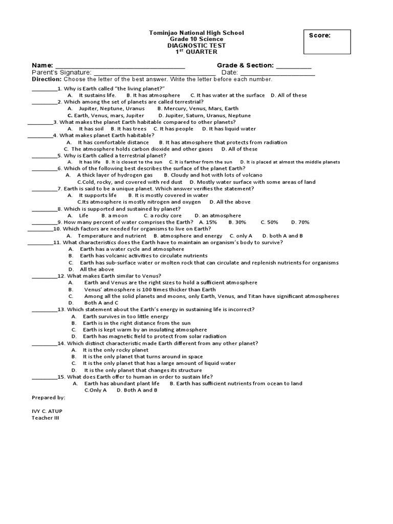 1st Quarter Diagnostic Test in ELS 11 | PDF | Rock (Geology) | Atmosphere