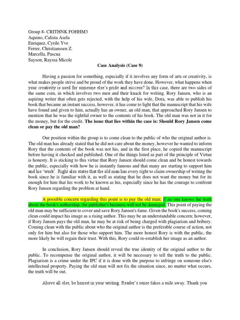 Group 8 - Case Analysis 2 | PDF | Plagiarism
