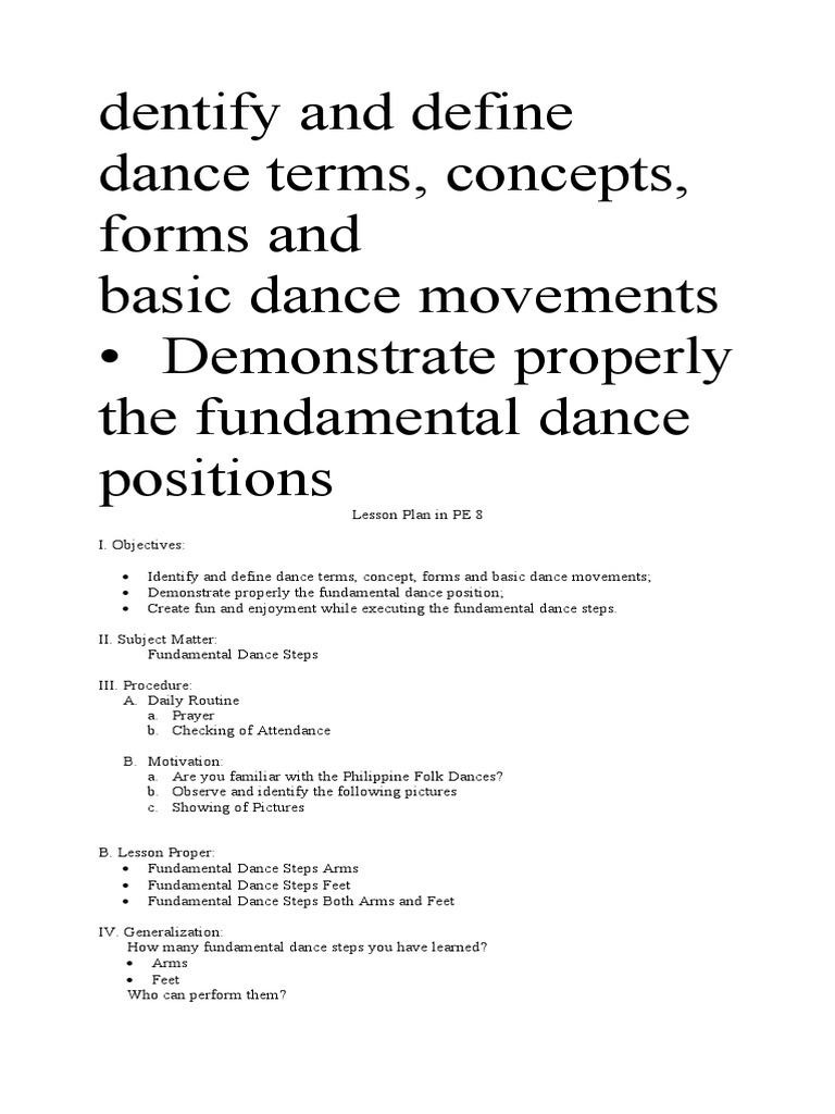 Lesson Plan in Fundamental Dance Steps | PDF