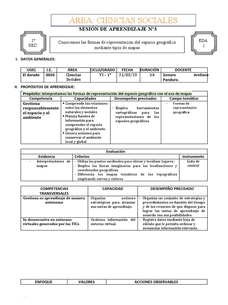1° Sesión de Aprendizaje Sesión 3-Sem.2-1 - Exp 1 | PDF | Aprendizaje | Cognición