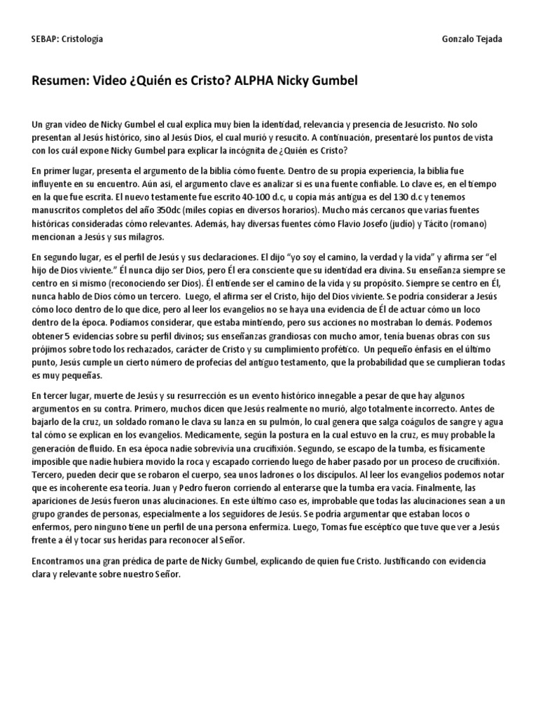 Resumen: Video ¿Quién Es Cristo? ALPHA Nicky Gumbel | PDF | Jesús ...