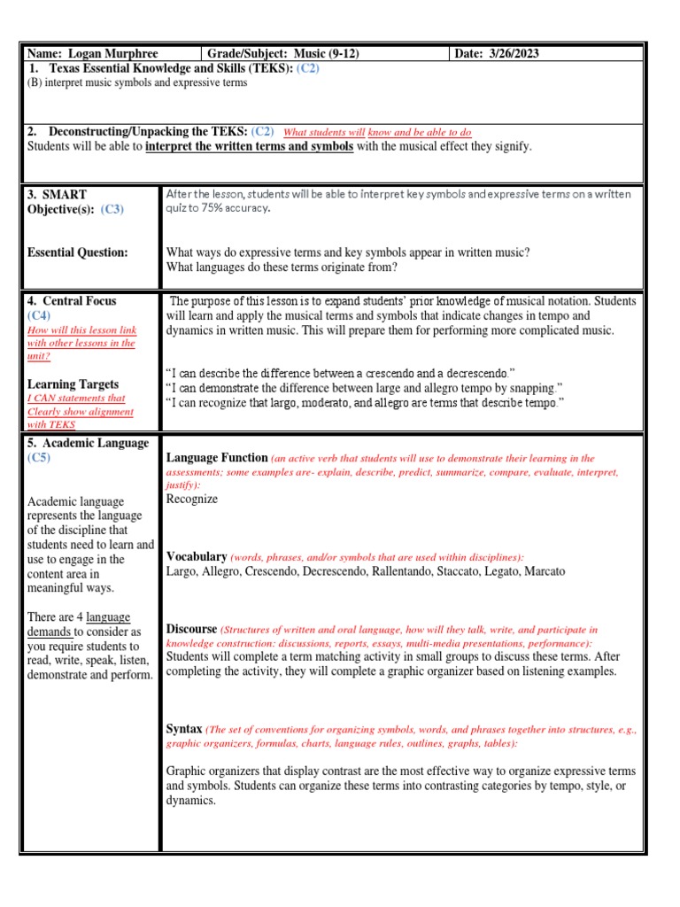 Edtpa Lesson Plan Guide LPG 1 | PDF | Educational Assessment | Tempo