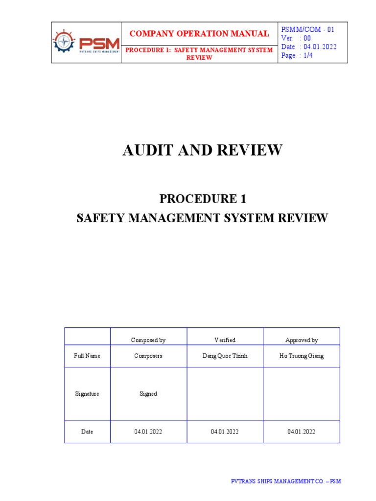 PSM-COM 1 Management Review | PDF | Audit | Safety
