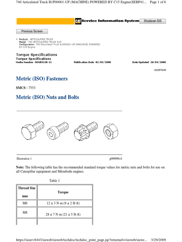 Metric Fastener Torque Specs | PDF | Screw | Mechanical Engineering