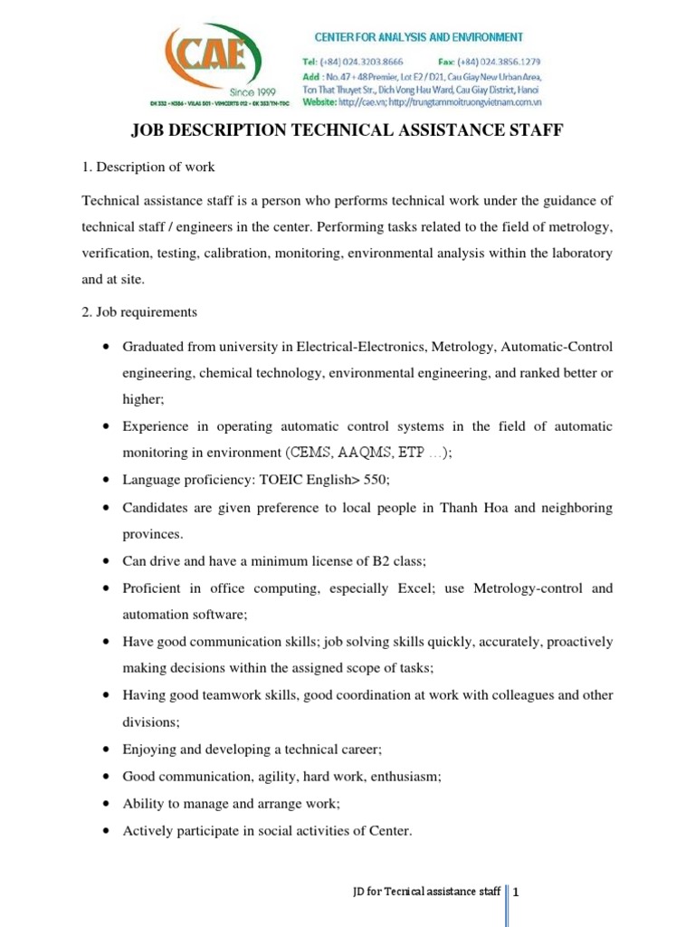 Technical Assistance Staff Job Opening | PDF | Automation | Salary
