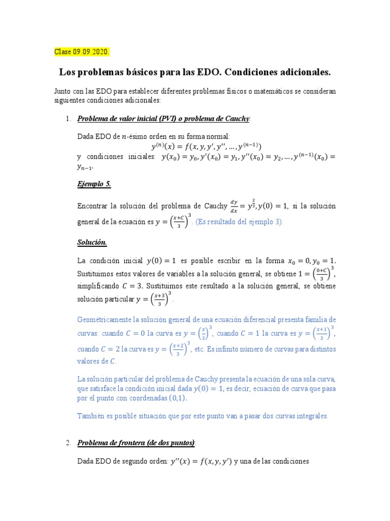 Clase 09 - 09 - 2020 Problemas Basicos, Condiciones Adicionales | PDF | Ecuaciones | Matemáticas