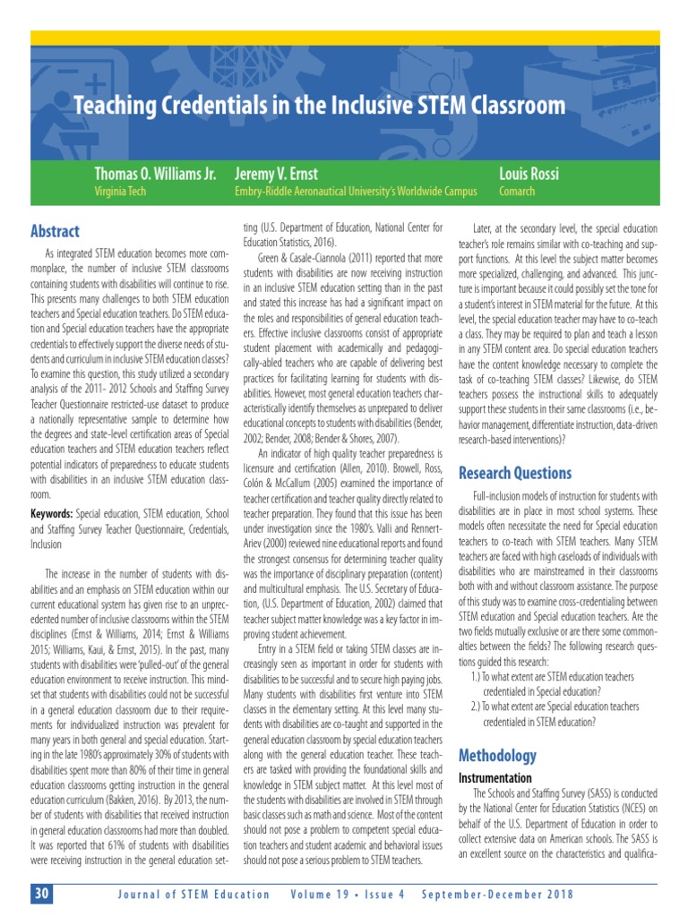 Teaching Credentials in The Inclusive STEM Classroom: Thomas O ...