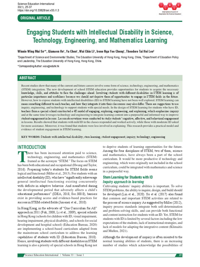 Engaging Students With Intellectual Disability in Science, Technology ...