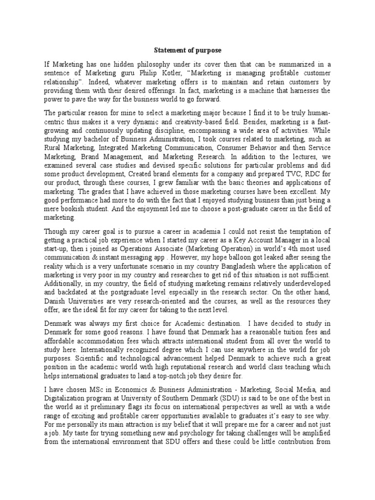Statement of Purpose SDU | PDF | Marketing | University