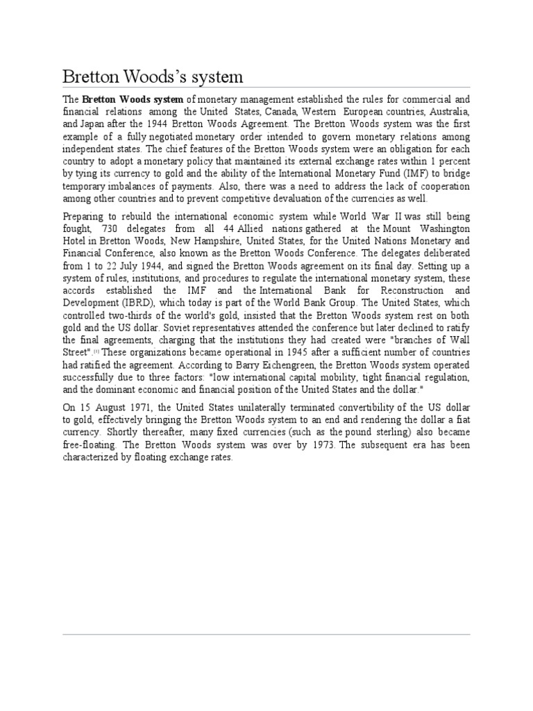 Bretton Woods's System | Download Free PDF | Bretton Woods System | Marshall Plan