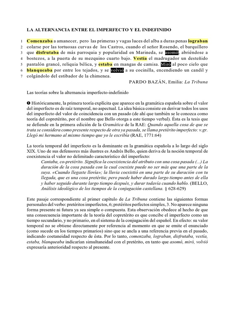 La Alternancia Entre El Imperfecto y El Indefinido | PDF | Gramática ...