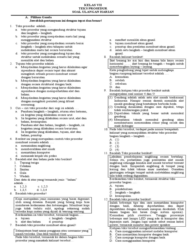 Soal Teks Prosedur Kelas 7 Lengkap | PDF | Karier & Perkembangan | Seni ...