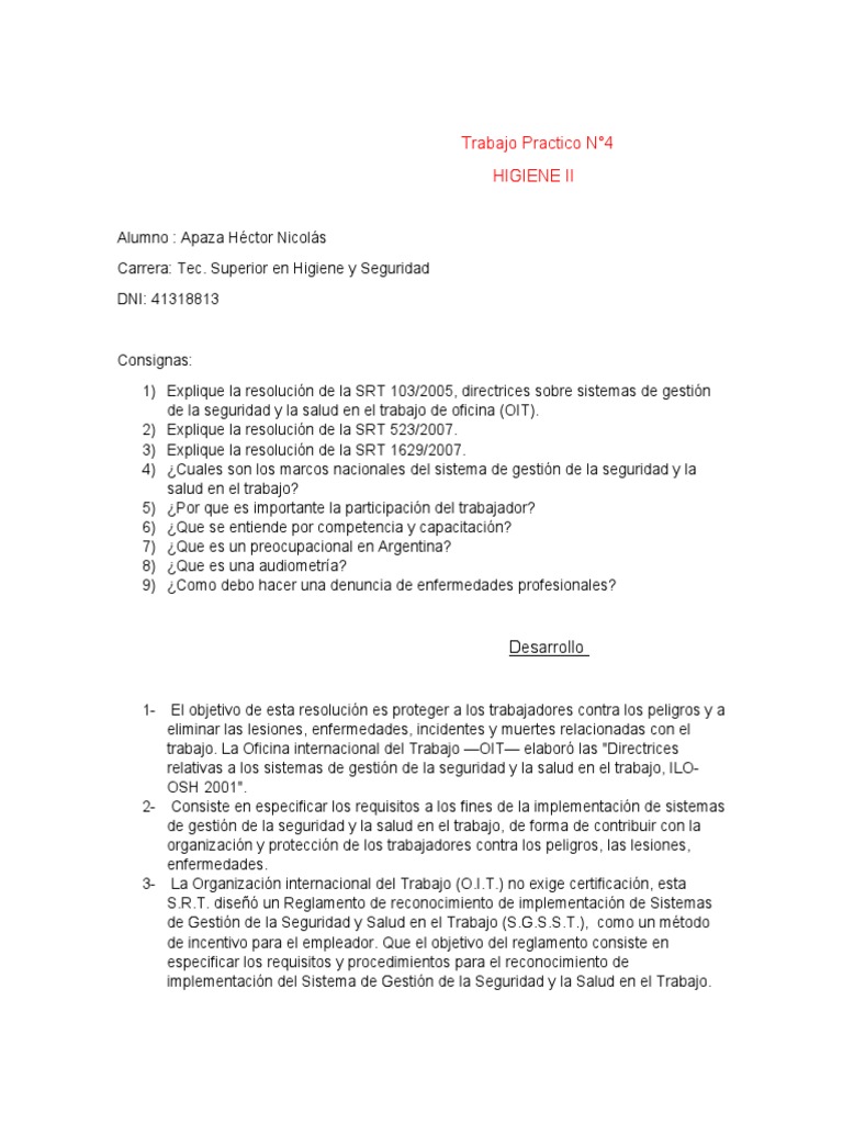 TP N°4 de Higieneew | PDF | Seguridad y salud ocupacional