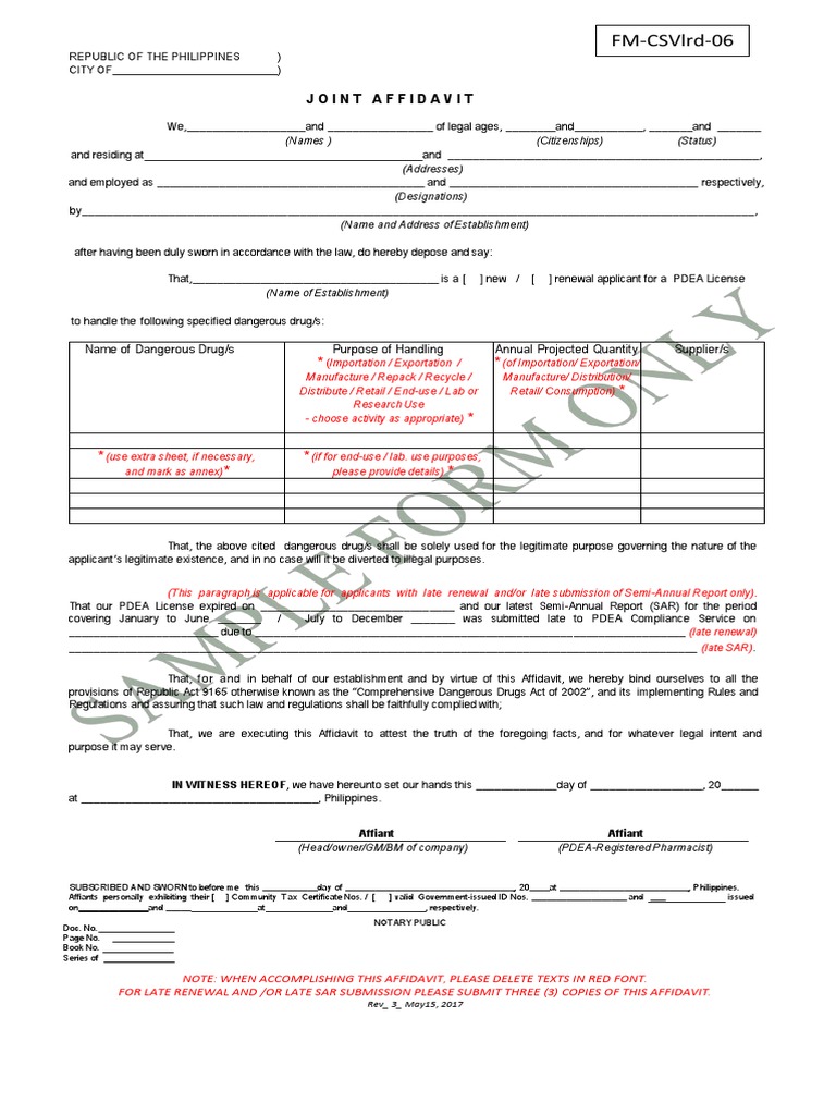 Application for a PDEA License to Handle Specified Dangerous Drugs ...
