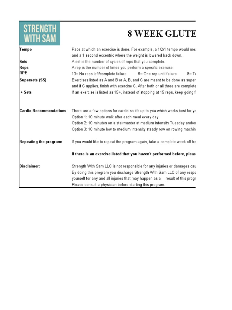 Strength With Sam 8 Week Glute Blast Official | PDF | Aerobic Exercise | Physical Exercise