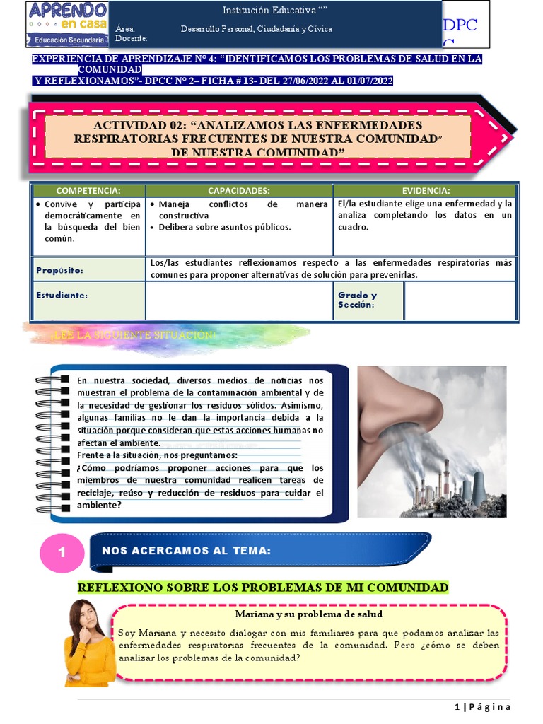 1° y 2° DPCC Ficha de Actividad 2 Eda 4 Urb | Descargar gratis PDF | Influenza | Residuos
